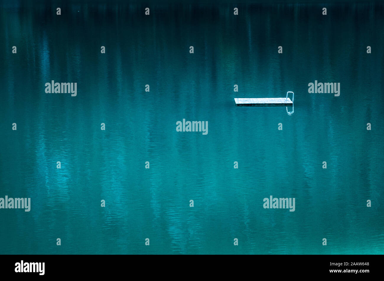 High angle view of springboard over Sylvenstein Lake, Bavaria, Germany ...