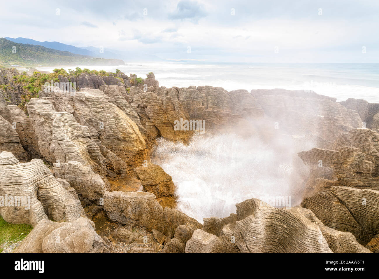 New Zealand, South Island, Punakaiki, Pancake Rocks and Blowholes Walk ...