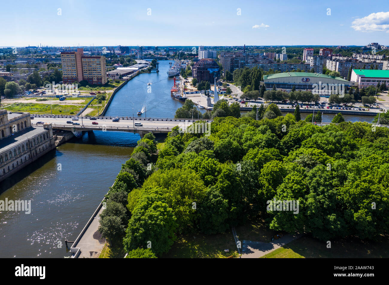 High angle view of Pregel River, Kant island, Kaliningrad, Russia Stock ...