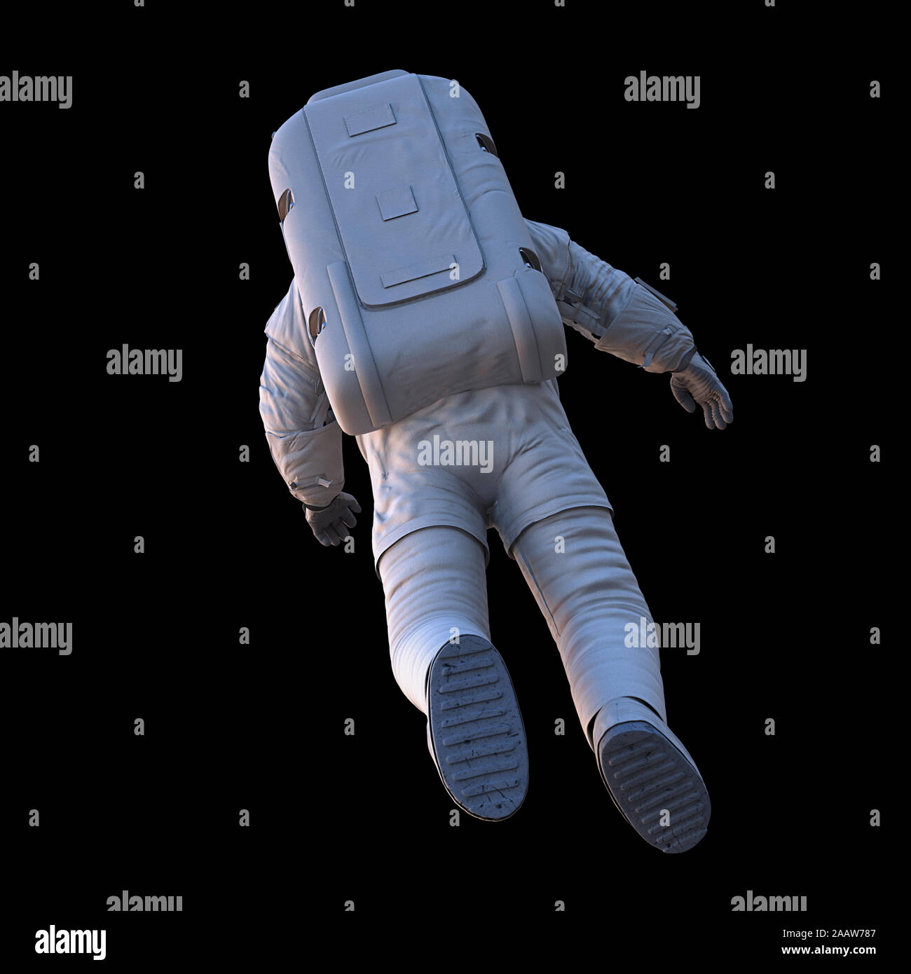 flying astronaut, back view, isolated on black background, back view ...