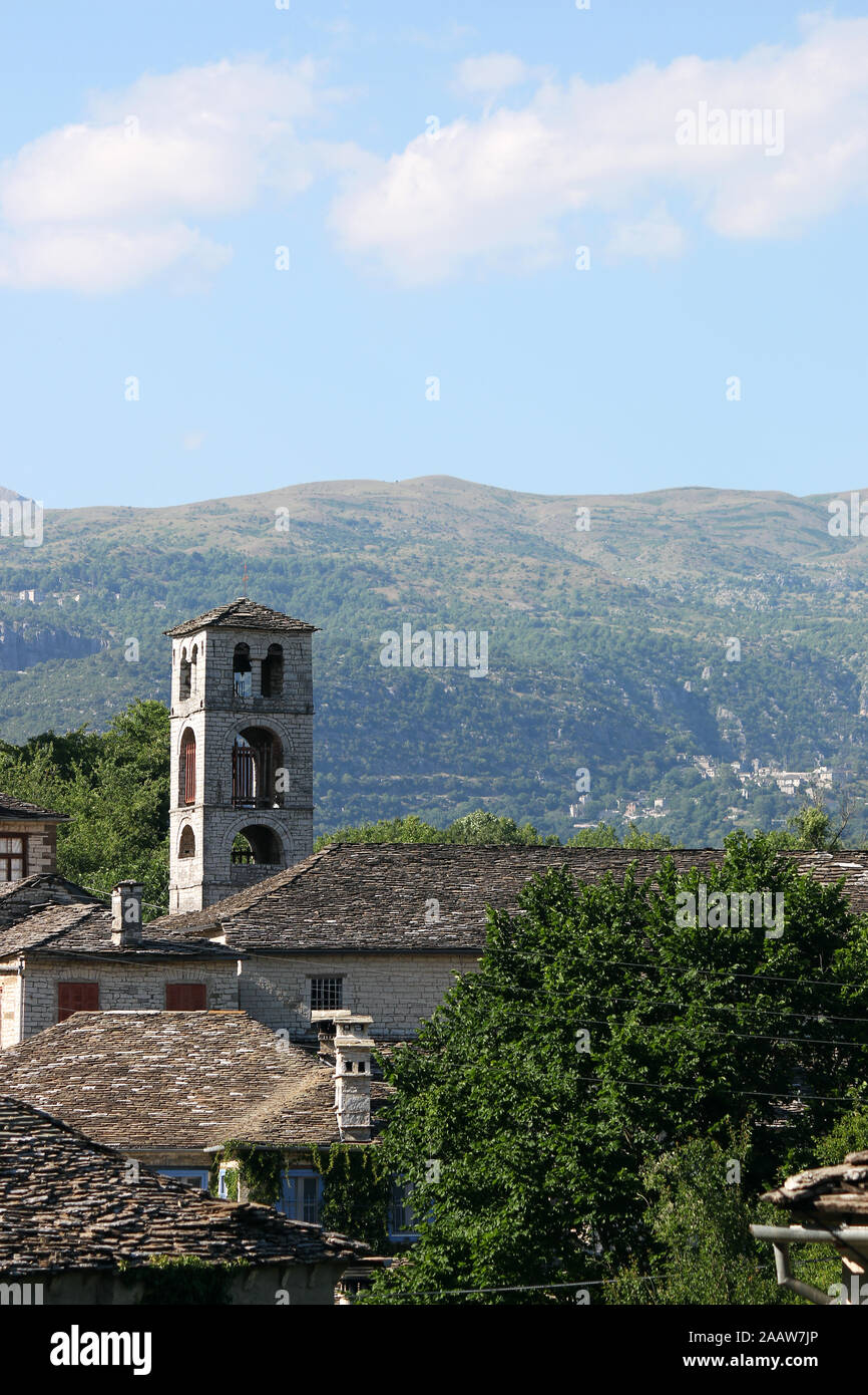 Stone church tower Dilofo village Greece Stock Photo - Alamy