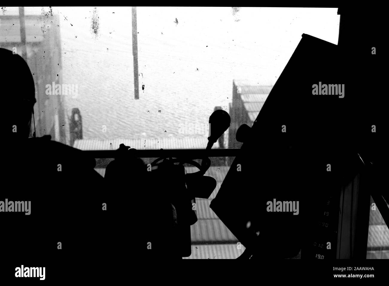 Container lifting equipment ship Black and White Stock Photos & Images ...