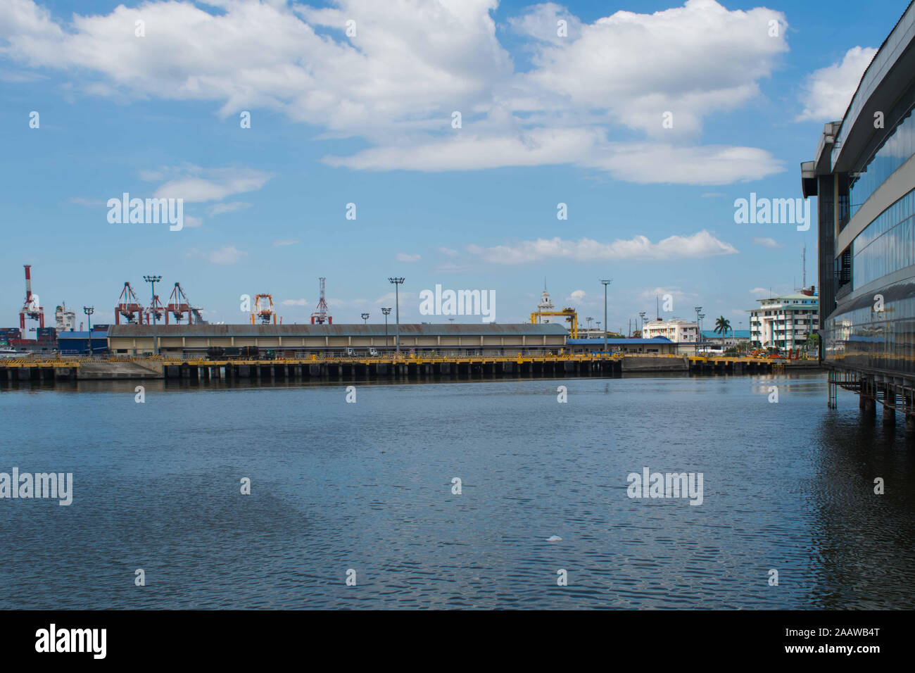 View of the cargo port and container terminal near Intramuros Manila ...