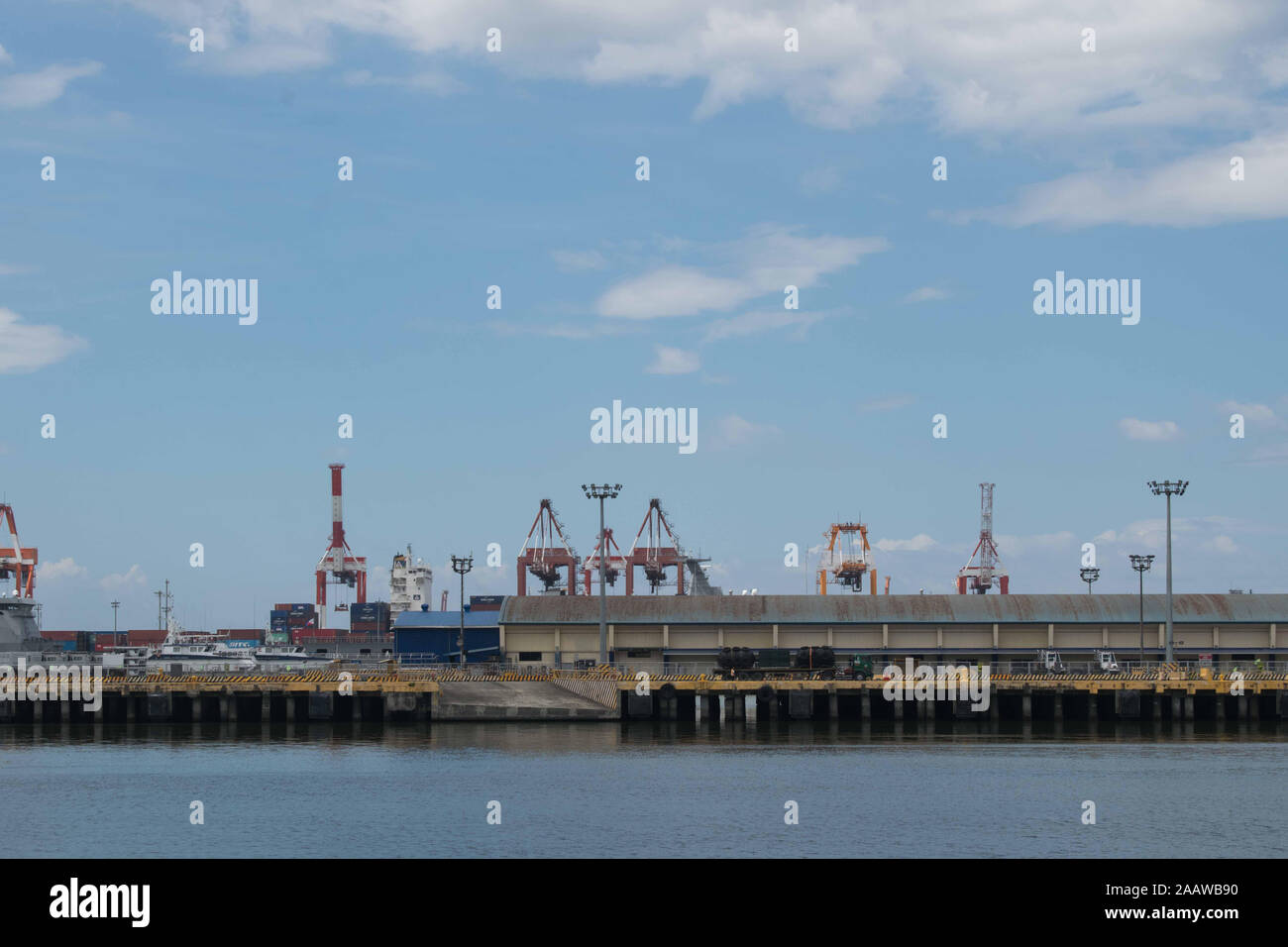 View of the cargo port and container terminal near Intramuros Manila ...