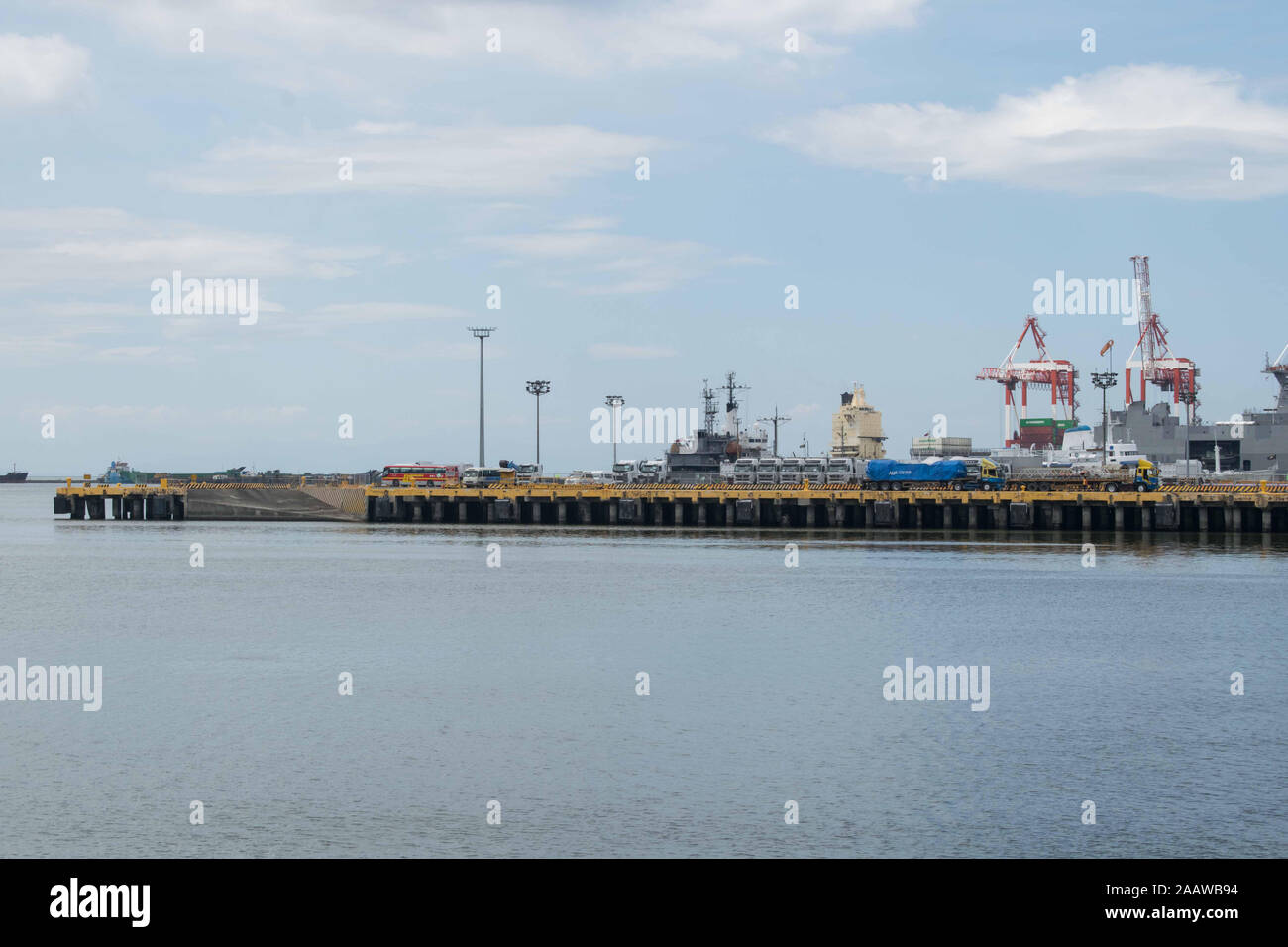 View of the cargo port and container terminal near Intramuros Manila ...