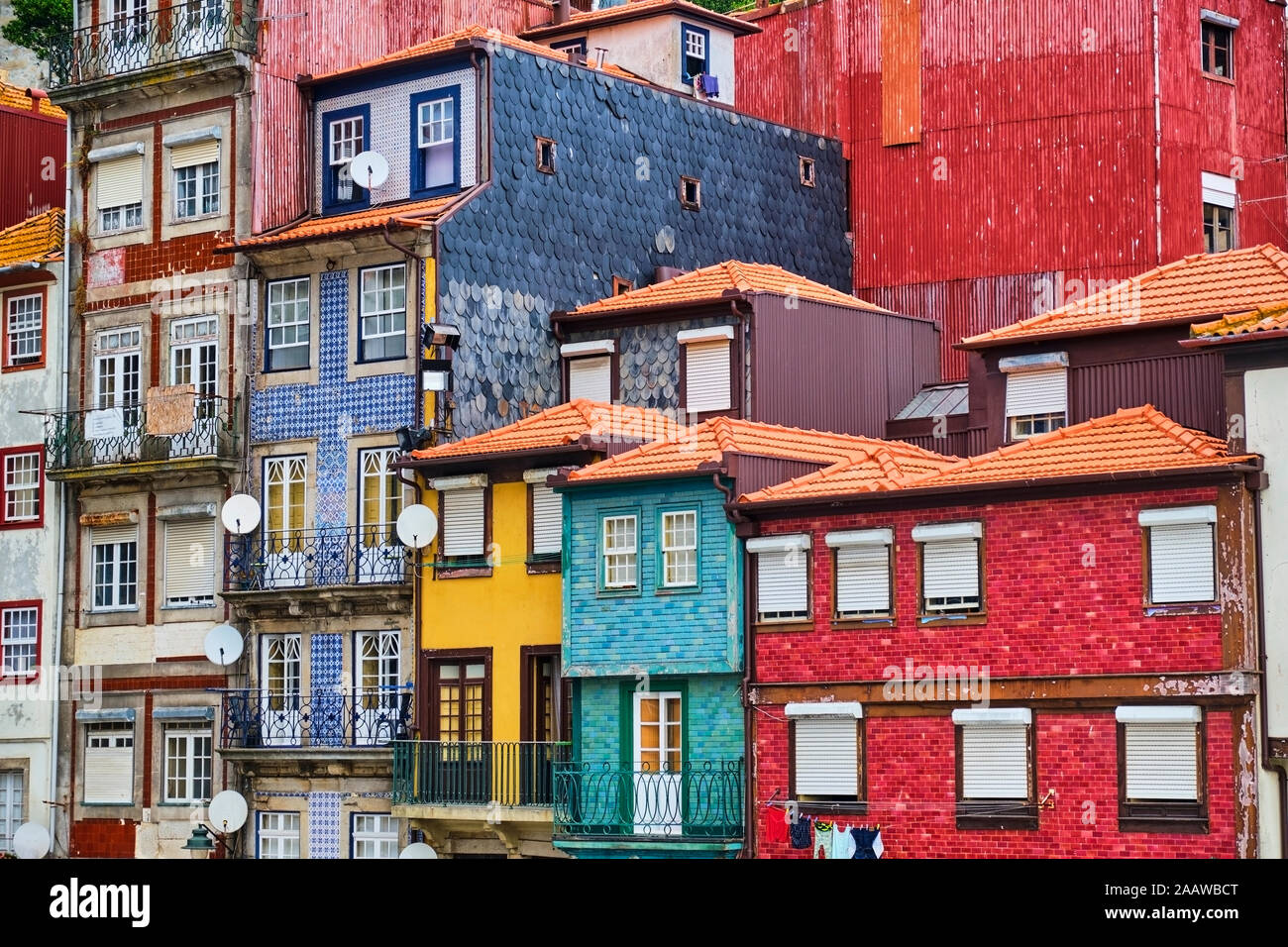 Portugal, Porto, Colorful houses in Ribeira Square Stock Photo - Alamy