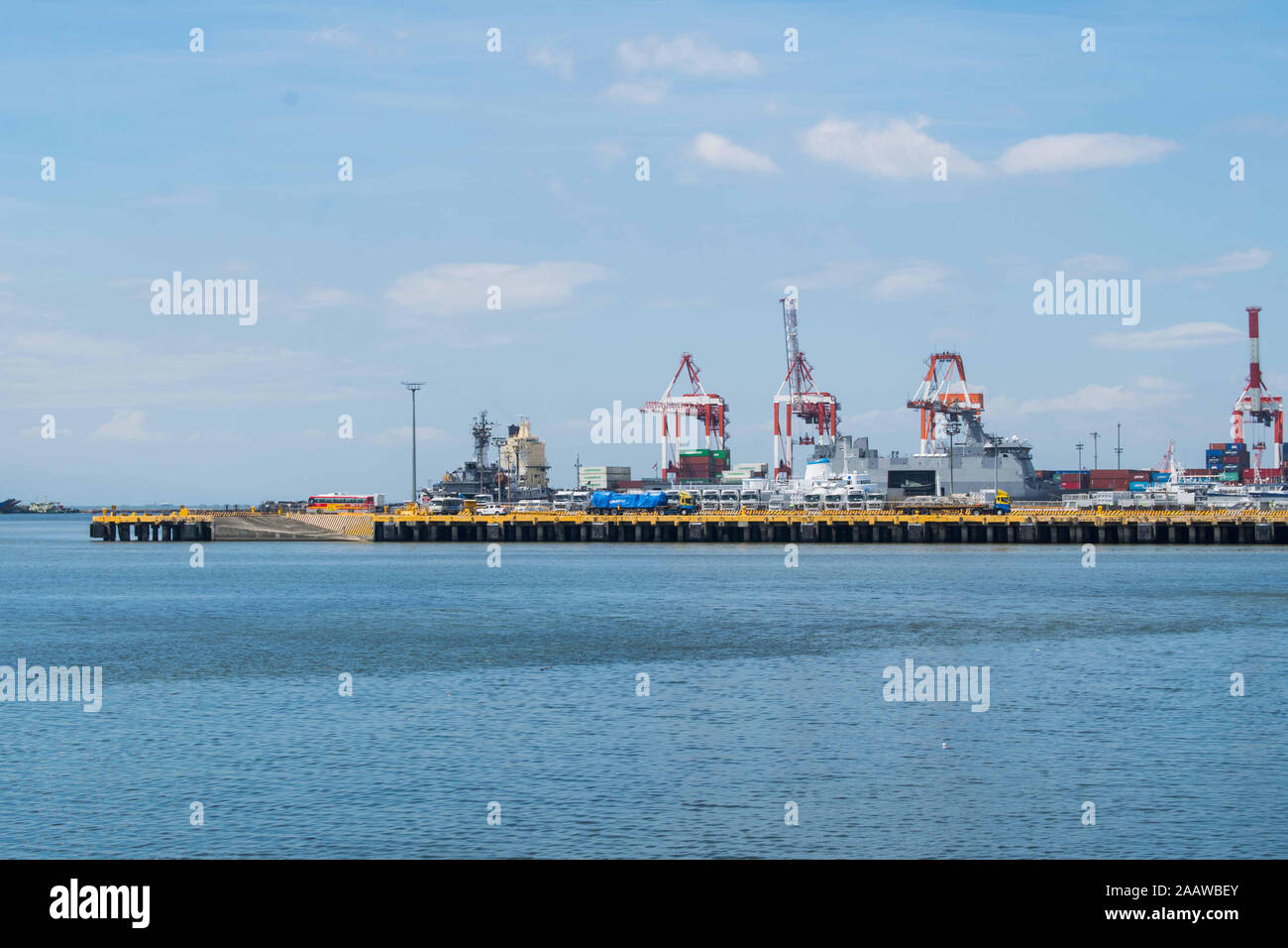View of the cargo port and container terminal near Intramuros Manila ...