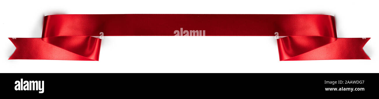 Red satin ribbon banner isolated on white background Stock Photo - Alamy