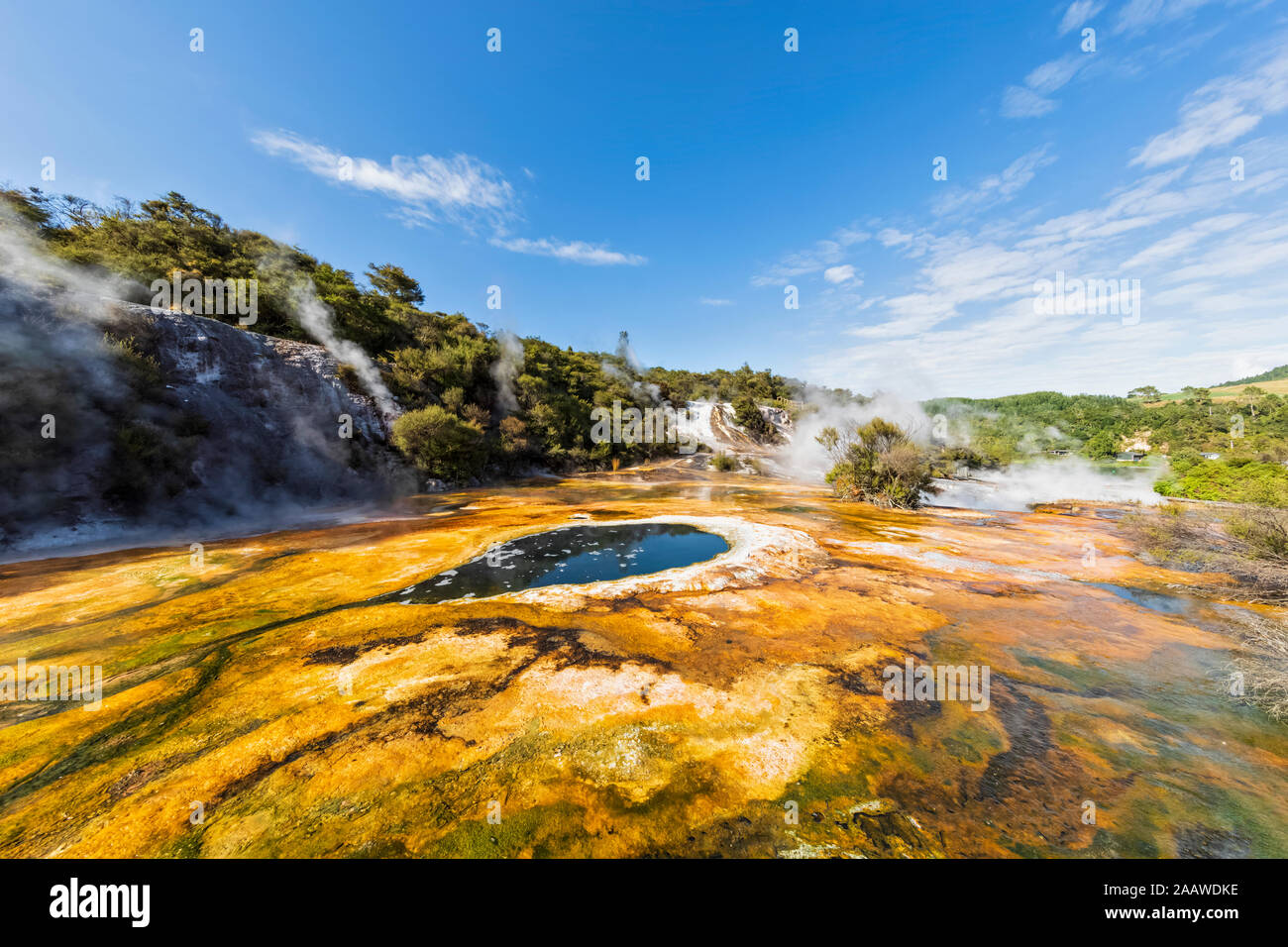 Map of Africa and Rainbow Terrace, Orakei Korako Geothermal Park, Taupo ...