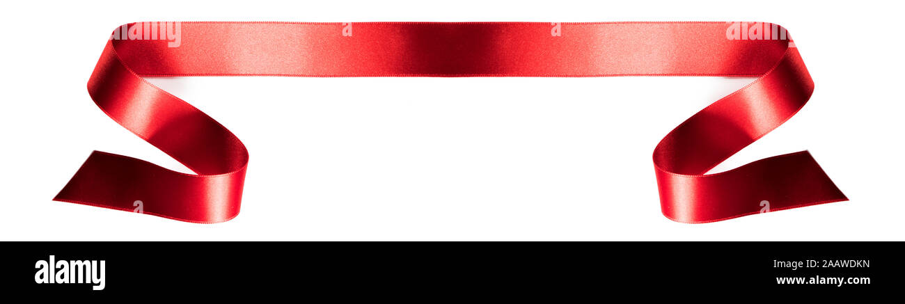 Red satin ribbon banner isolated on white background Stock Photo - Alamy