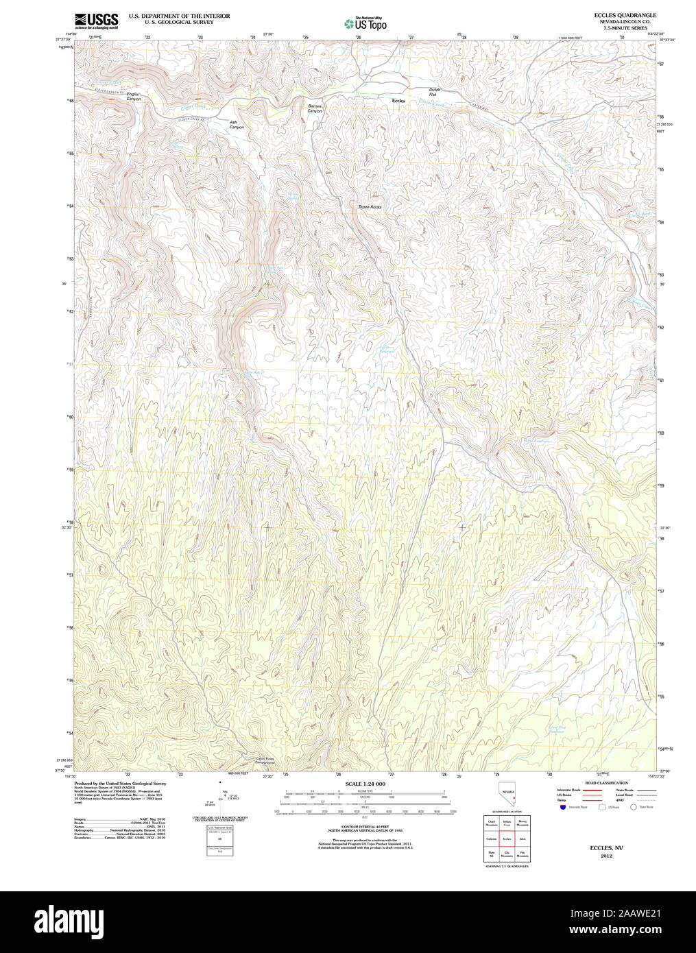 USGS TOPO Map Nevada NV Eccles 20120120 TM Restoration Stock Photo - Alamy
