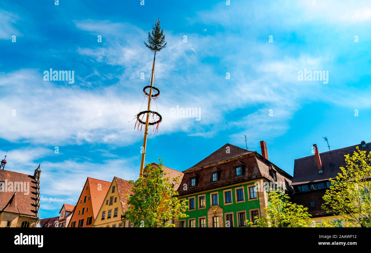 Historic architecture with traditional maypole in Weissenburg, Bavaria ...