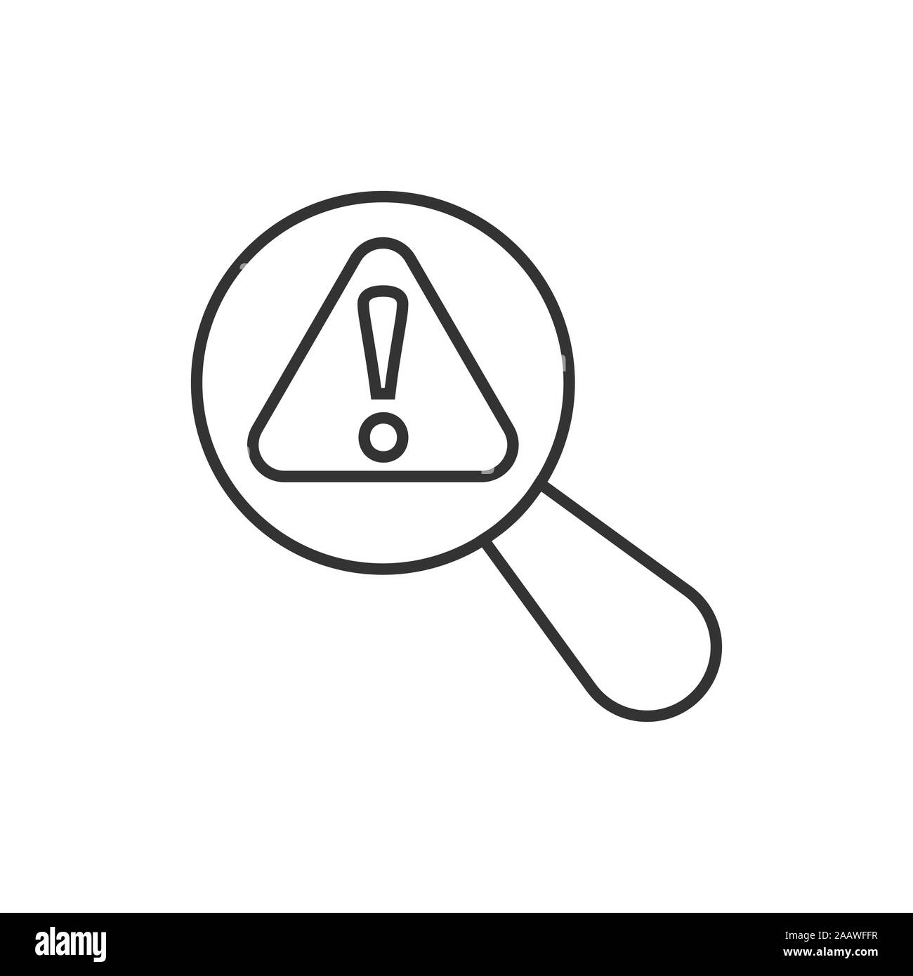 Risk analysis icon in flat style. Exclamation magnifier vector ...