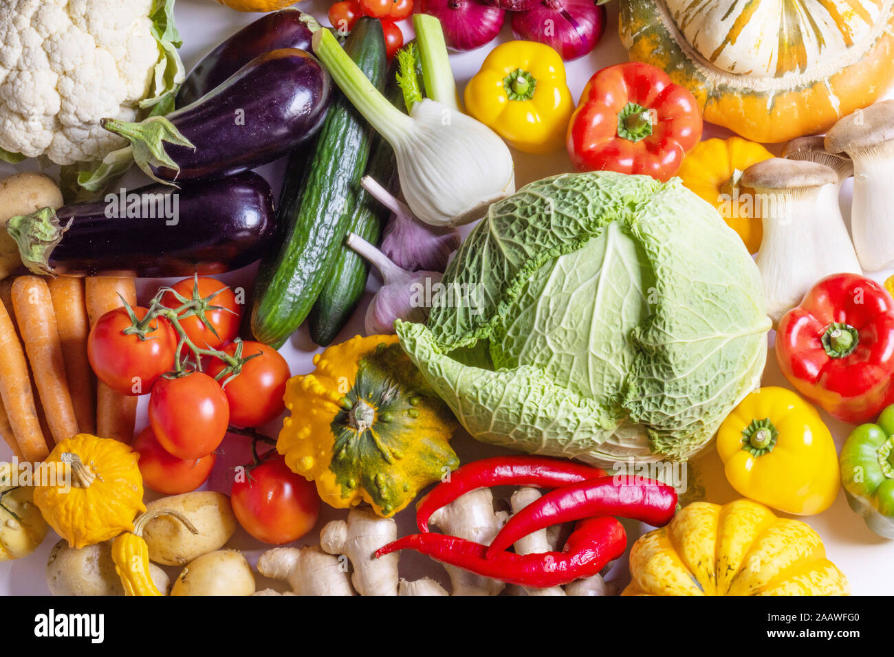 Harvest of many various colorful vegetables background Stock Photo - Alamy