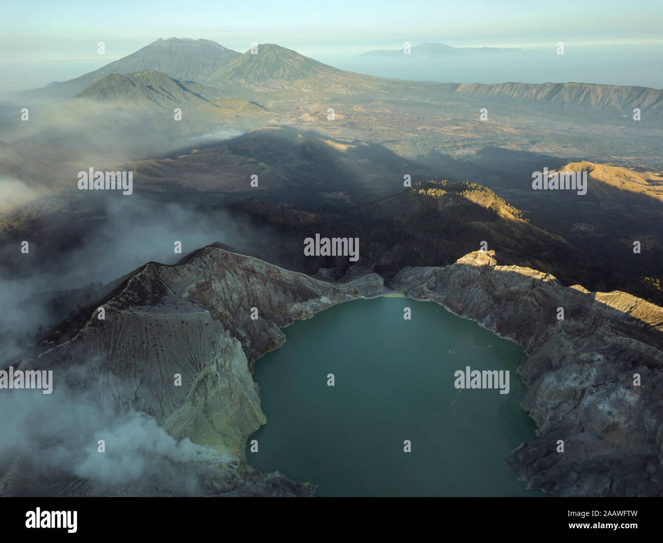 Indonesia, Java, Aerial view of sulphuric lake of Ijen volcano Stock ...