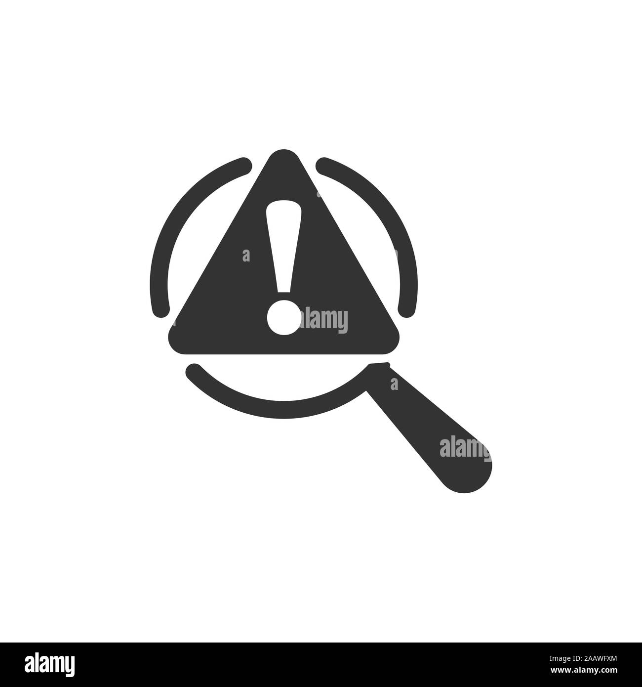 Risk analysis icon in flat style. Exclamation magnifier vector ...