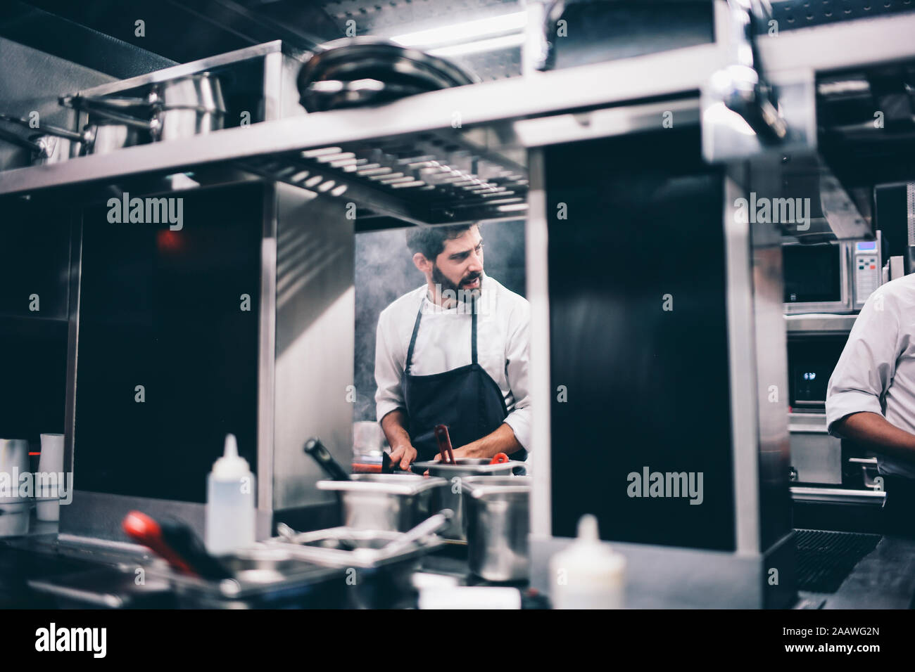 Cook at work in a restaurant kitchen Stock Photo - Alamy