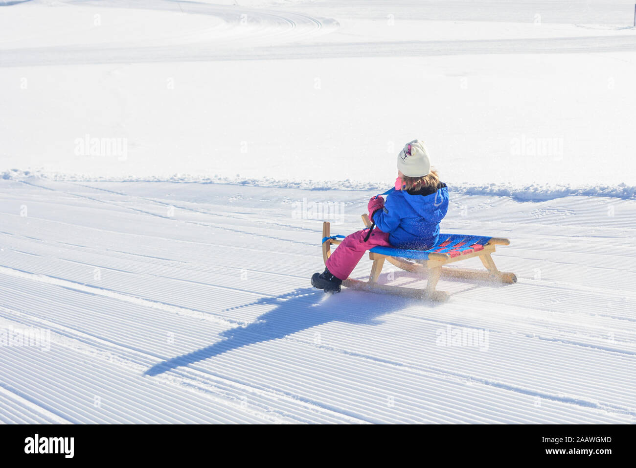 Funny afternoon in wintertime on sleigh slope Stock Photo - Alamy