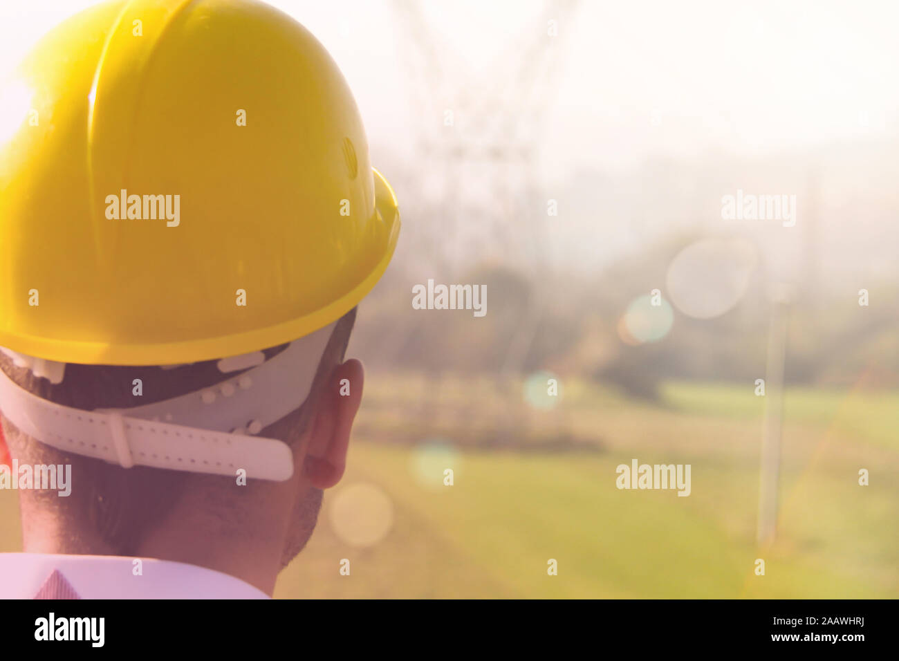 Male engineer standing at electricity station Stock Photo - Alamy