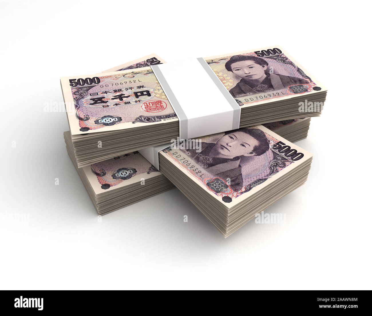 Stack of Japanese Yen (Isolated on white background Stock Photo - Alamy