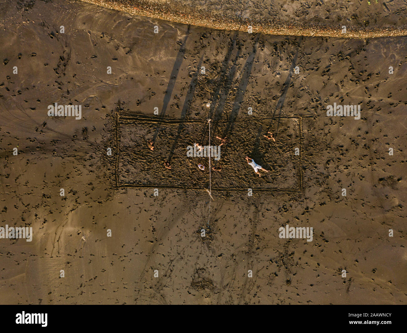 Aerial view of beach volleyball field at the beach, Kedungu beach, Bali ...