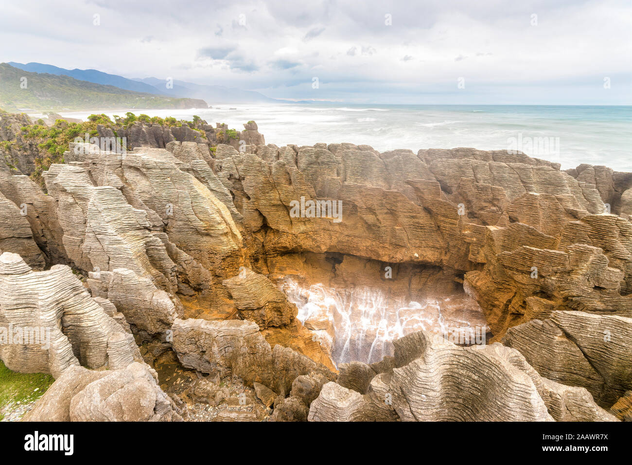 New Zealand, South Island, Punakaiki, Pancake Rocks and Blowholes Walk ...