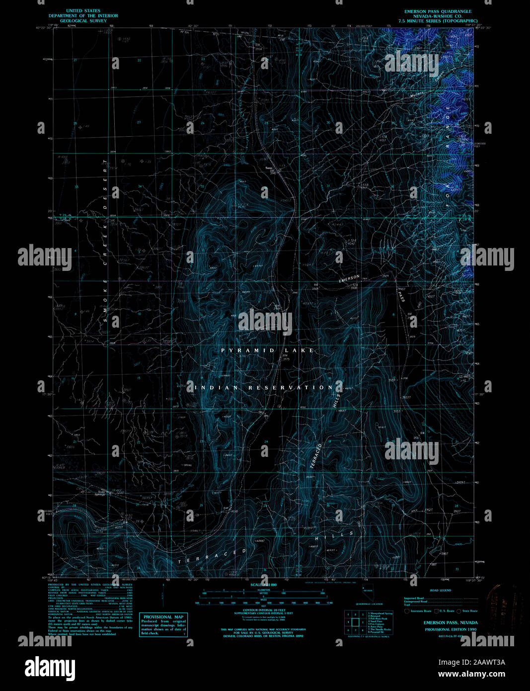 USGS TOPO Map Nevada NV Emerson Pass 318700 1990 24000 Inverted ...