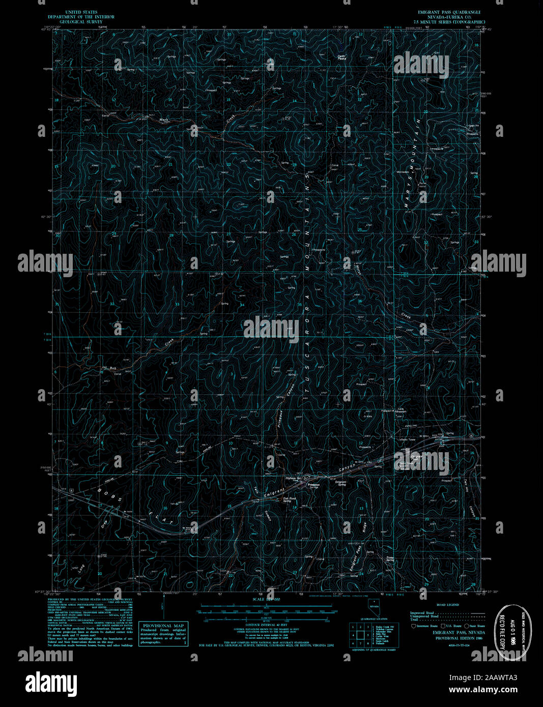 USGS TOPO Map Nevada NV Emigrant Pass 318701 1986 24000 Inverted ...