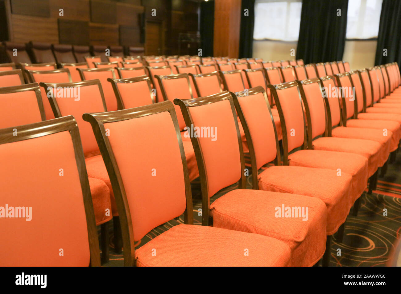Conference hall or seminar room, row of empty seat in auditorium or ...