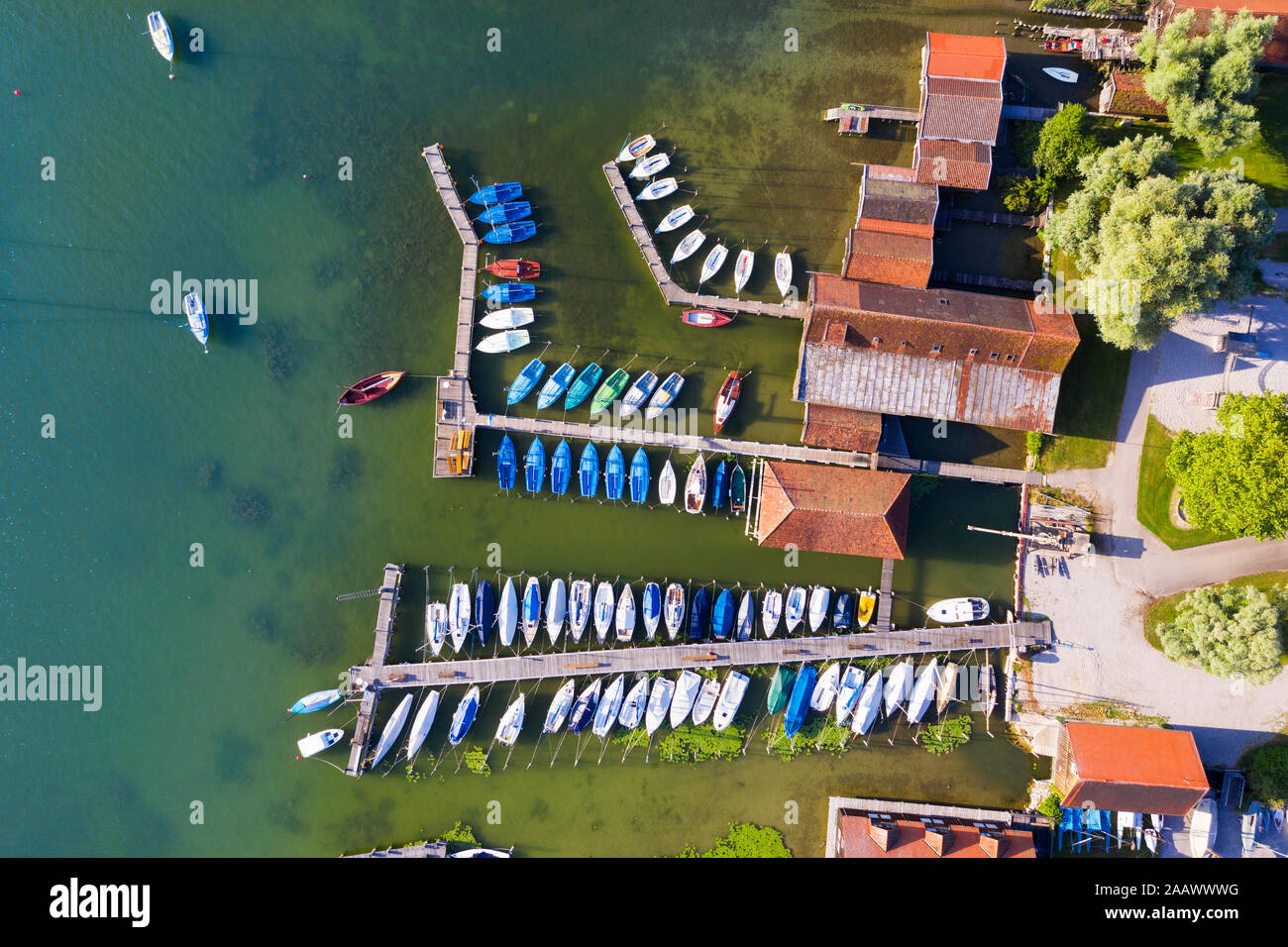 Aerial view of harbor at Ammersee lake in Upper Bavaria, Germany Stock ...