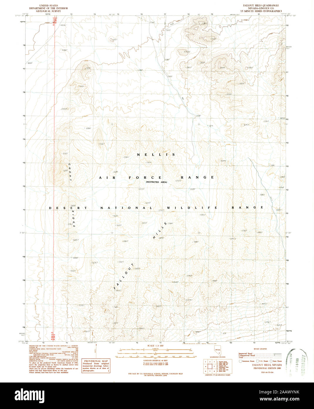 USGS TOPO Map Nevada NV Fallout Hills 318712 1989 24000 Restoration ...