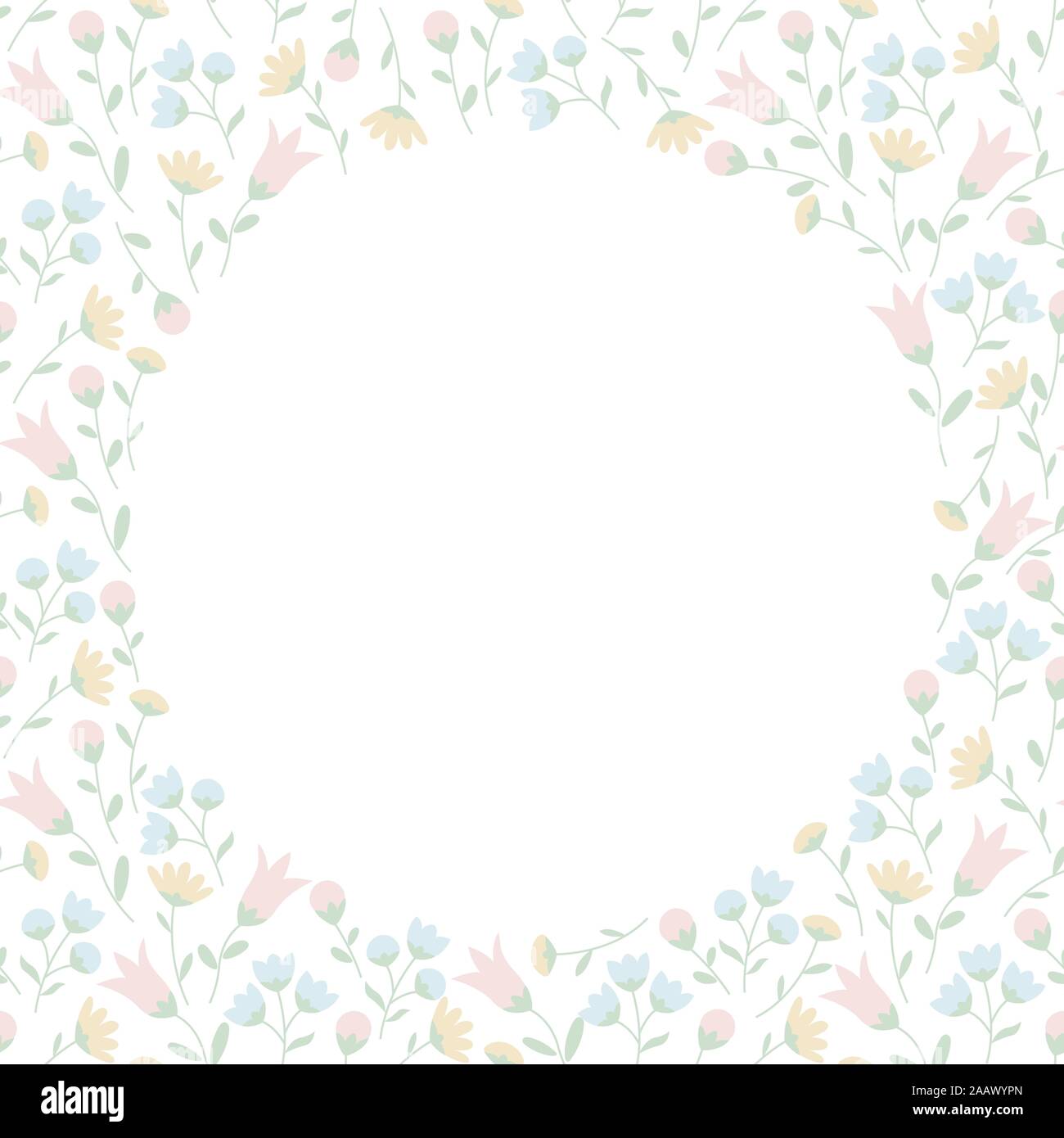 Round floral frame with wildflowers in pastel colors. Summer floral ...