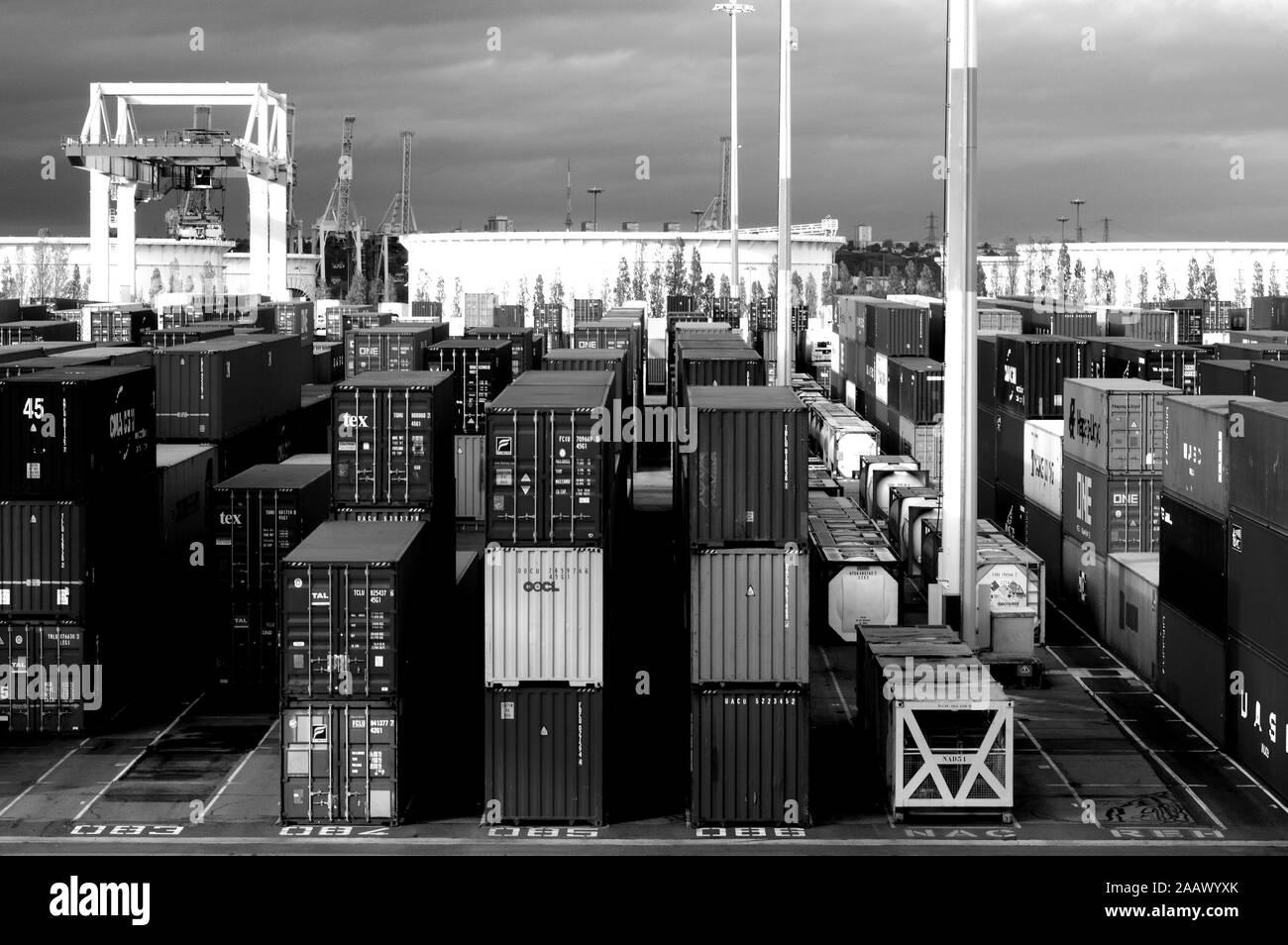 Freight shipping containers at the docks Stock Photo - Alamy