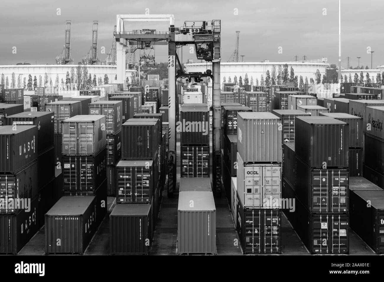 Freight shipping containers at the docks Stock Photo - Alamy