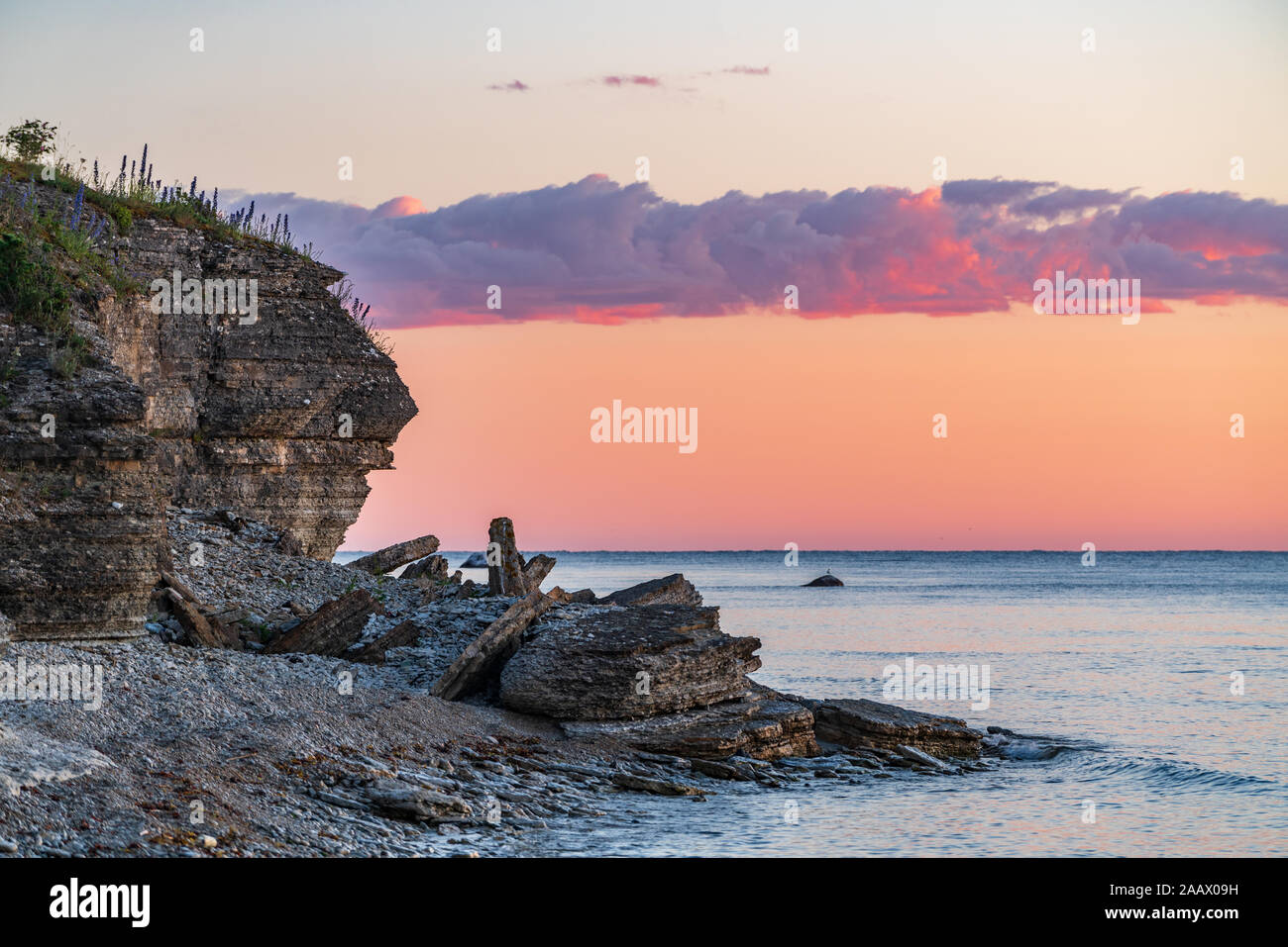 Stone wall on the Baltic sea in the summer. Pakri coast, island in ...