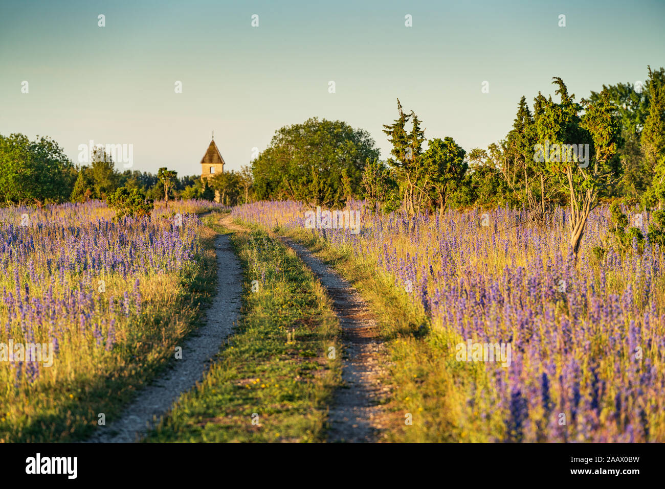 Coastal Swedish Chapel, blue sky and seaside natural environment ...