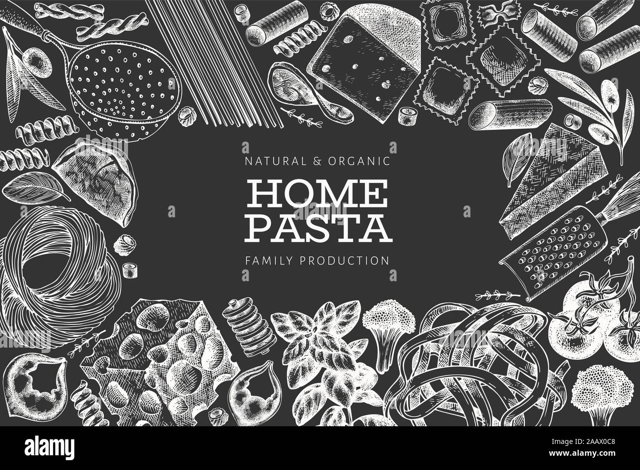 Italian pasta with addition design template. Hand drawn vector food ...
