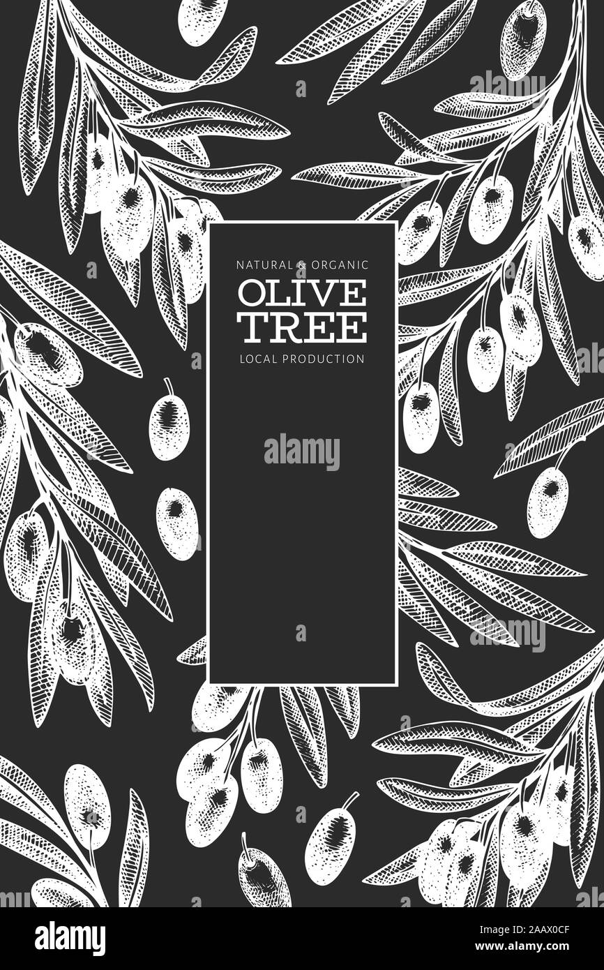 Olive branch design template. Hand drawn vector food illustration on ...