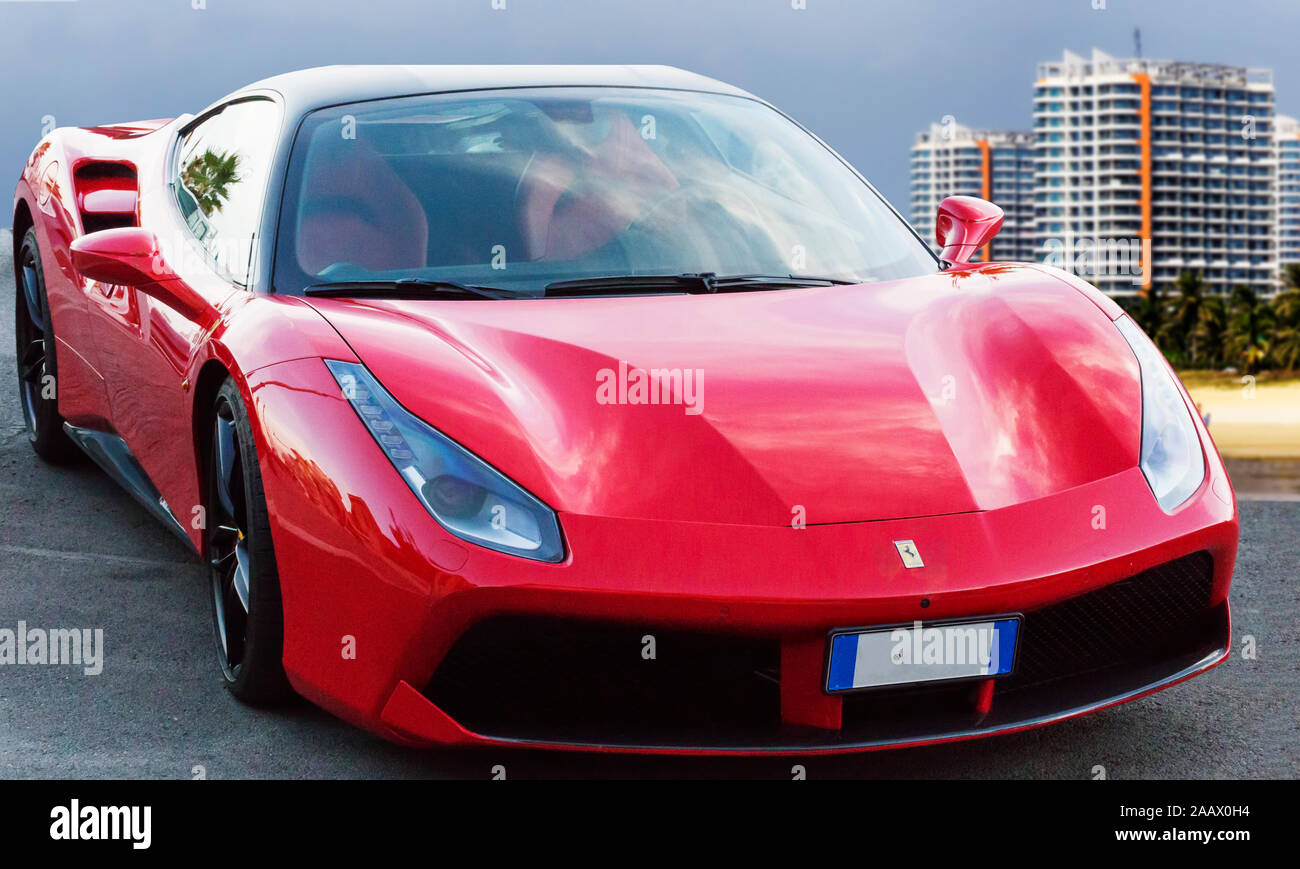 Rome, Italy - June 24, 2018: Luxury model sports red car Ferrari 488 ...