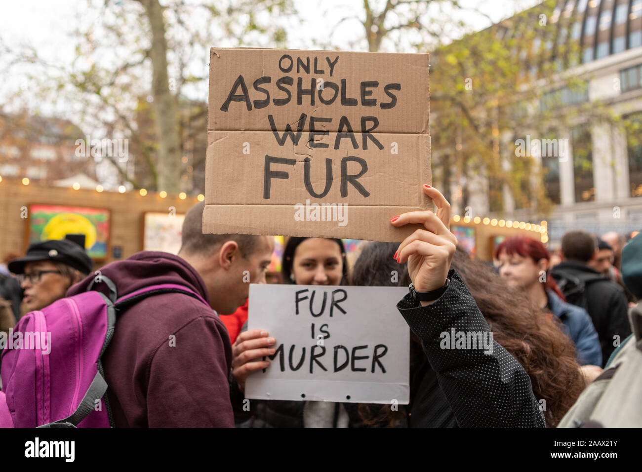 Leicester Square, London, UK. 23rd Oct, 2019. Anti fur protesters ...