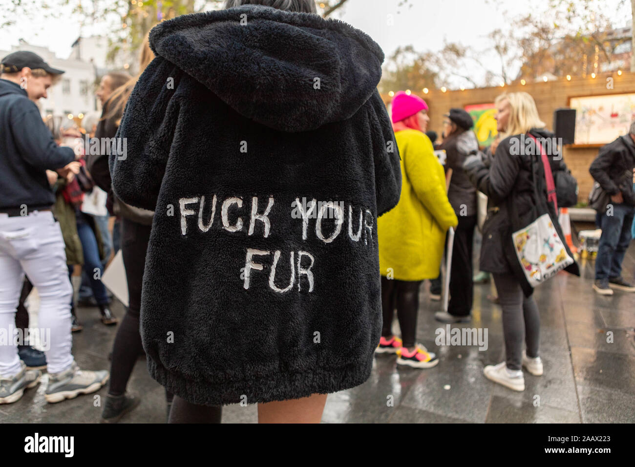 Leicester Square, London, UK. 23rd Oct, 2019. Anti fur protesters ...