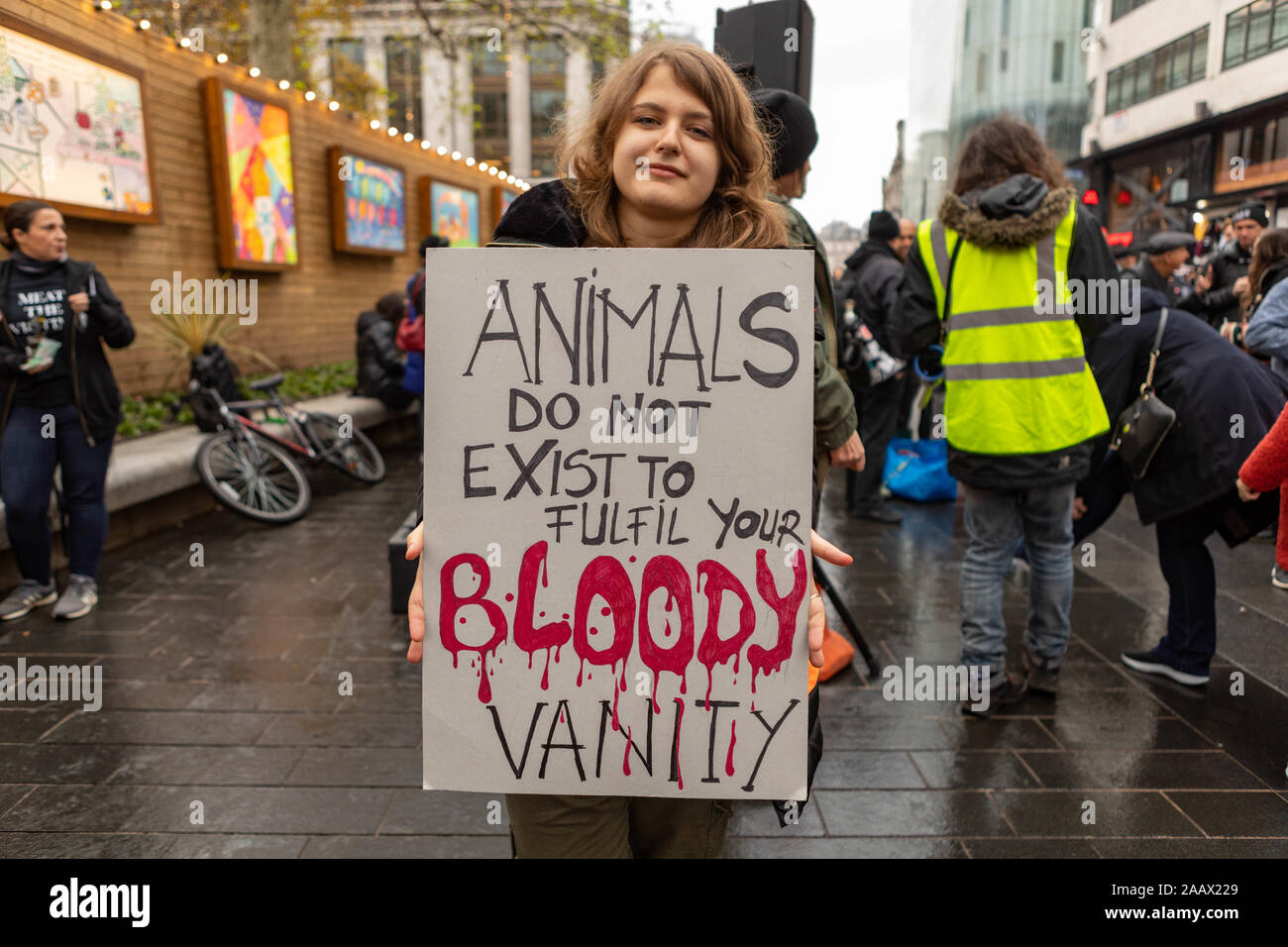 Leicester Square, London, UK. 23rd Oct, 2019. Anti fur protesters ...