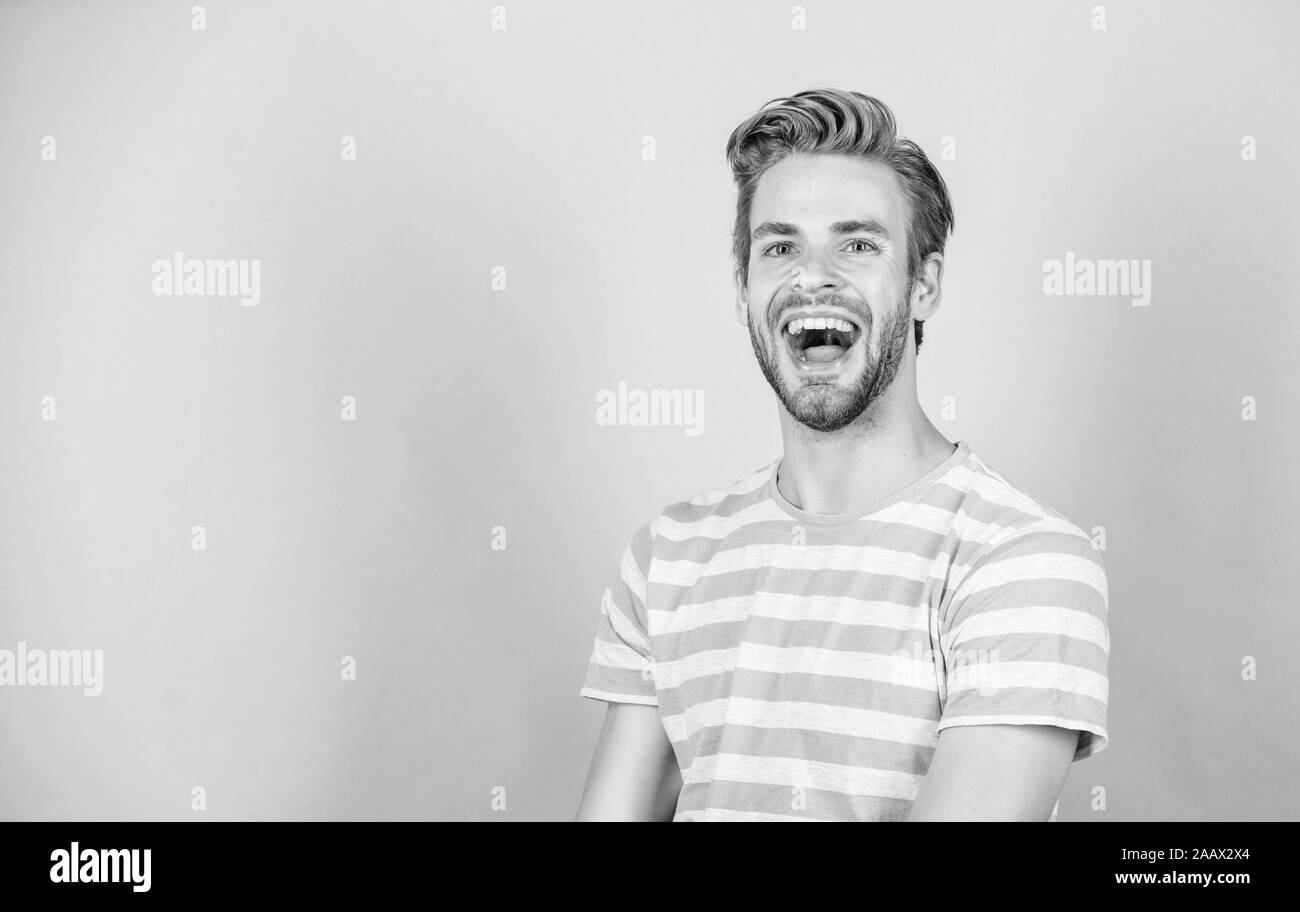 Good mood. Positive emotions concept. Man handsome hipster bristle ...