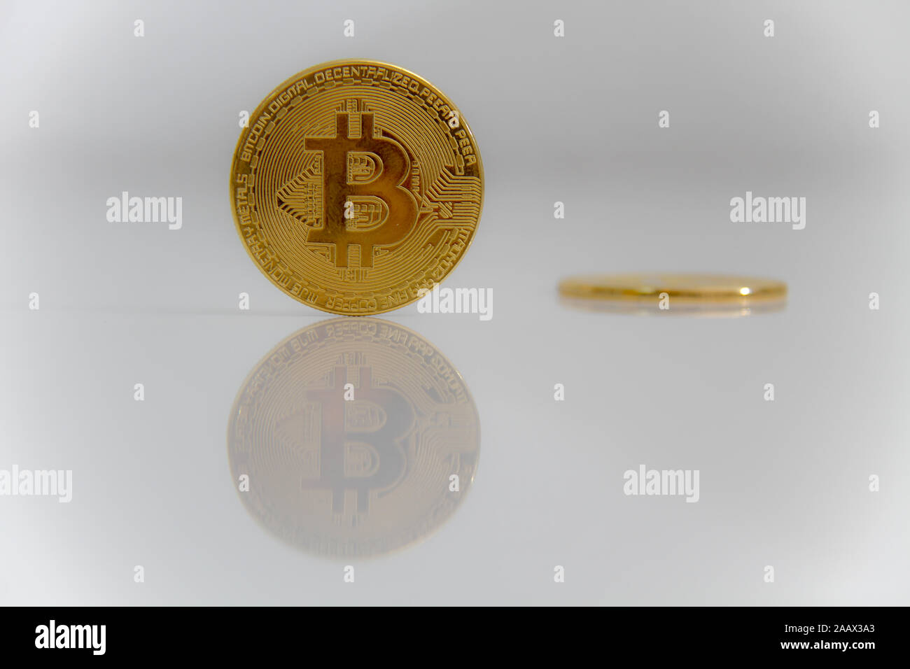 Bitcoin, Digital Cryptocurrency - Golden coin with bitcoin symbol Stock ...