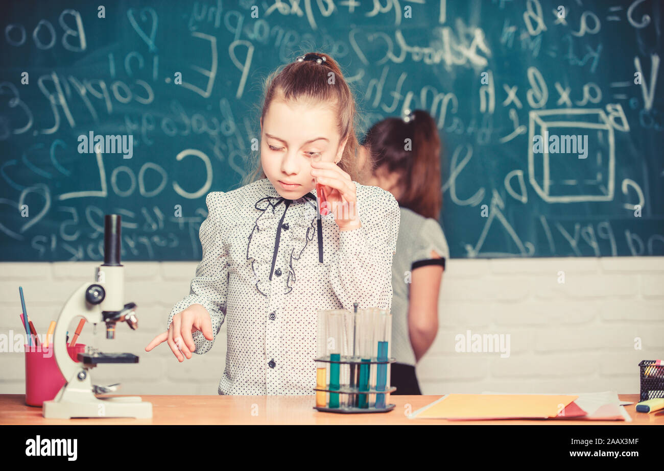 School classes. Biology and chemistry lessons. Observe chemical ...