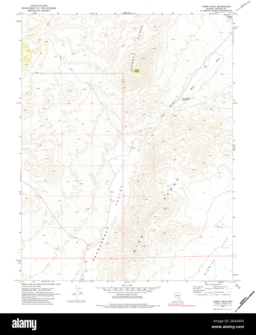 USGS TOPO Map Nevada NV Fossil Peak 318761 1970 24000 Restoration Stock ...