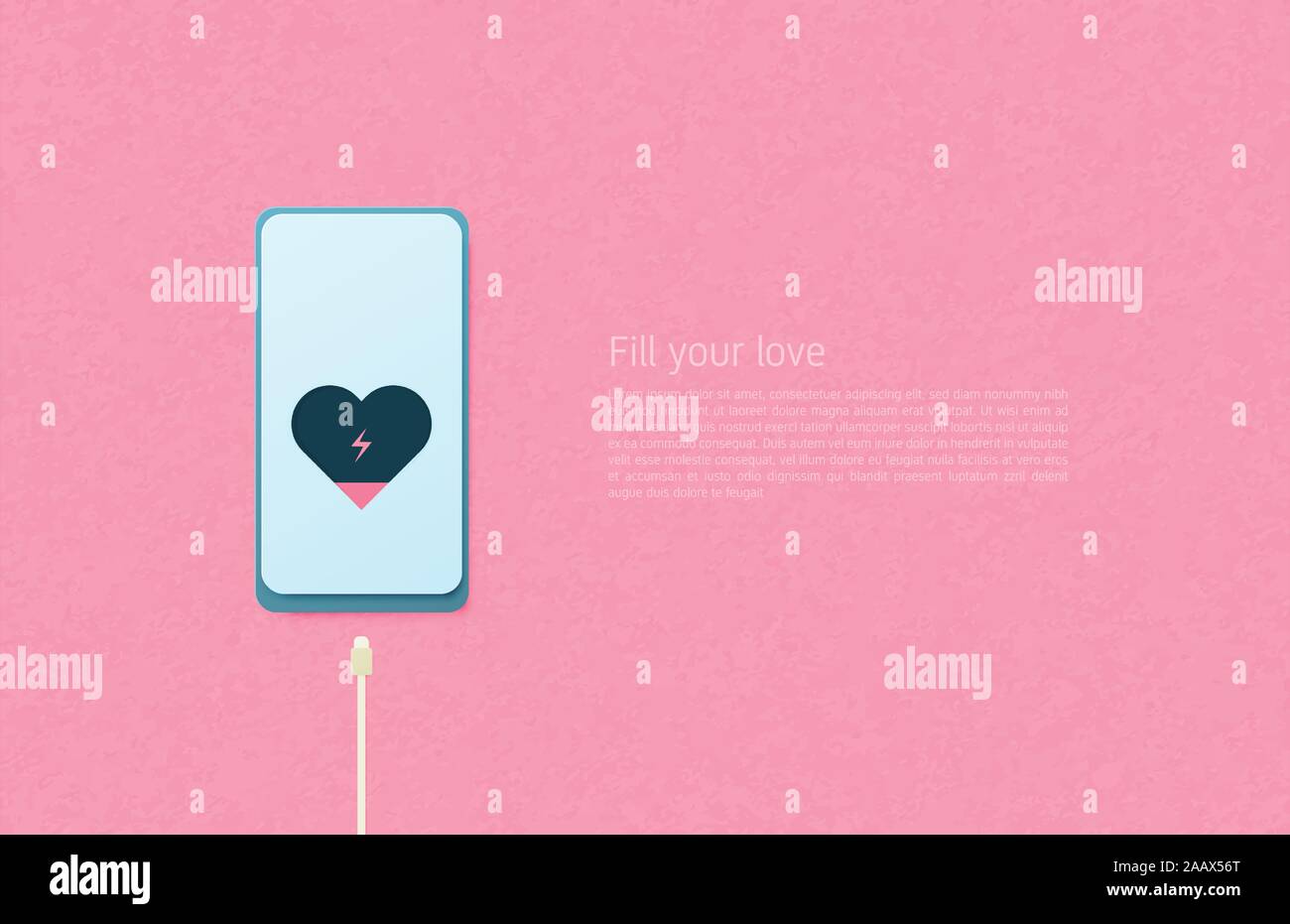 Illustration of love Paper art concept. Cable charging heart in cell ...