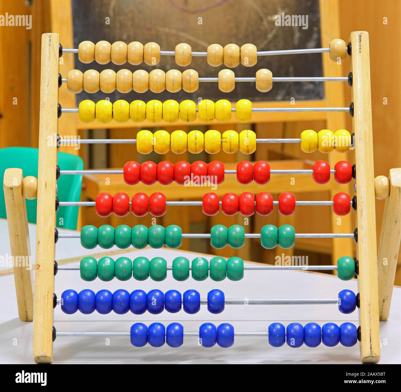 ancient wooden abacus to learn how to count inside the classroom Stock ...