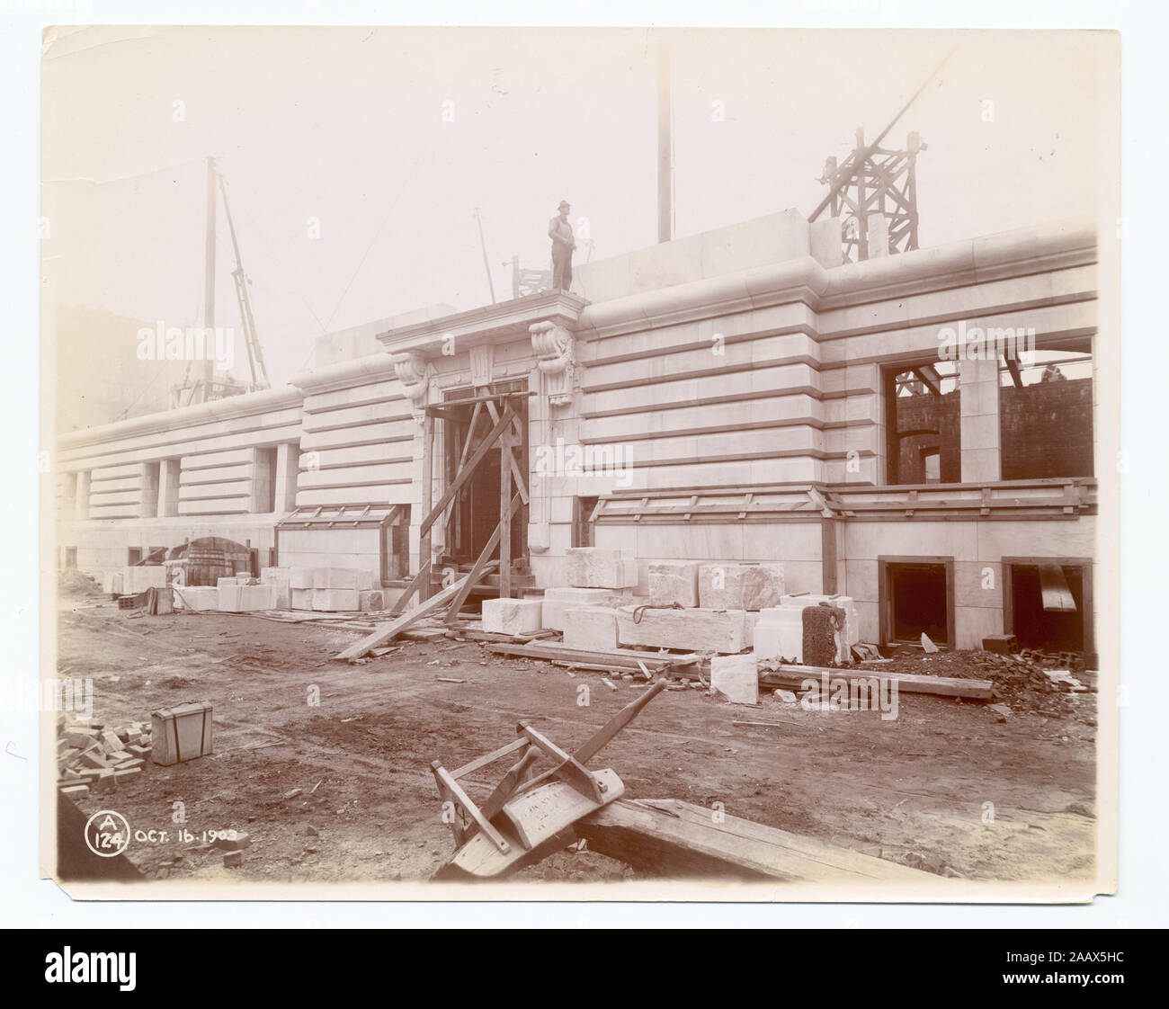Exterior marble work - construction of the Forty-second Street entrance ...