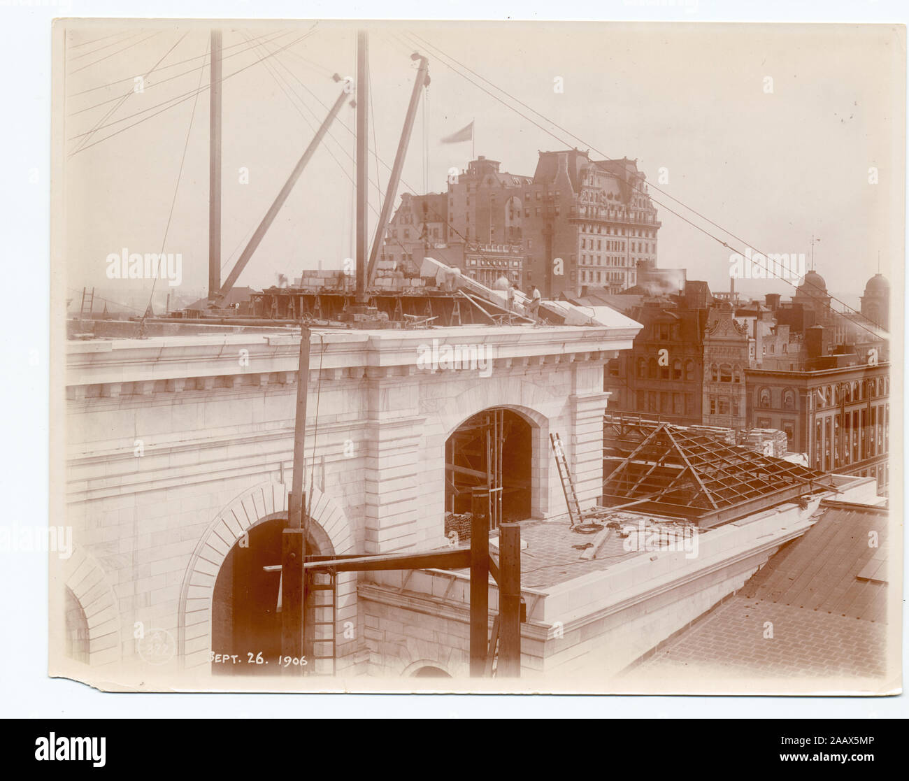 Exterior marble work - construction of the pediment facing east ...